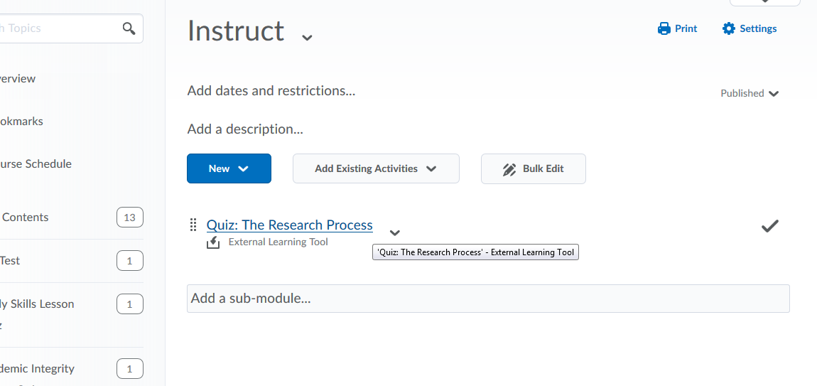 D2L: LTI 1.1 Adding an existing LTI Link to a Content Module – Credo Learning Tools